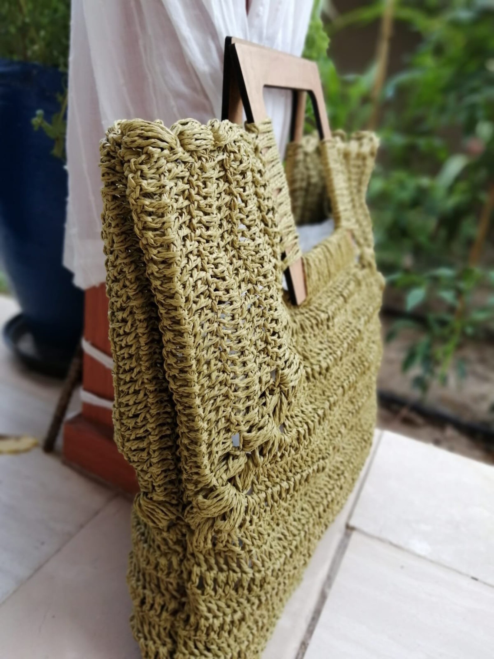 Women Crochet Big Bag Withwoodenhandles handmade Bag With - Etsy