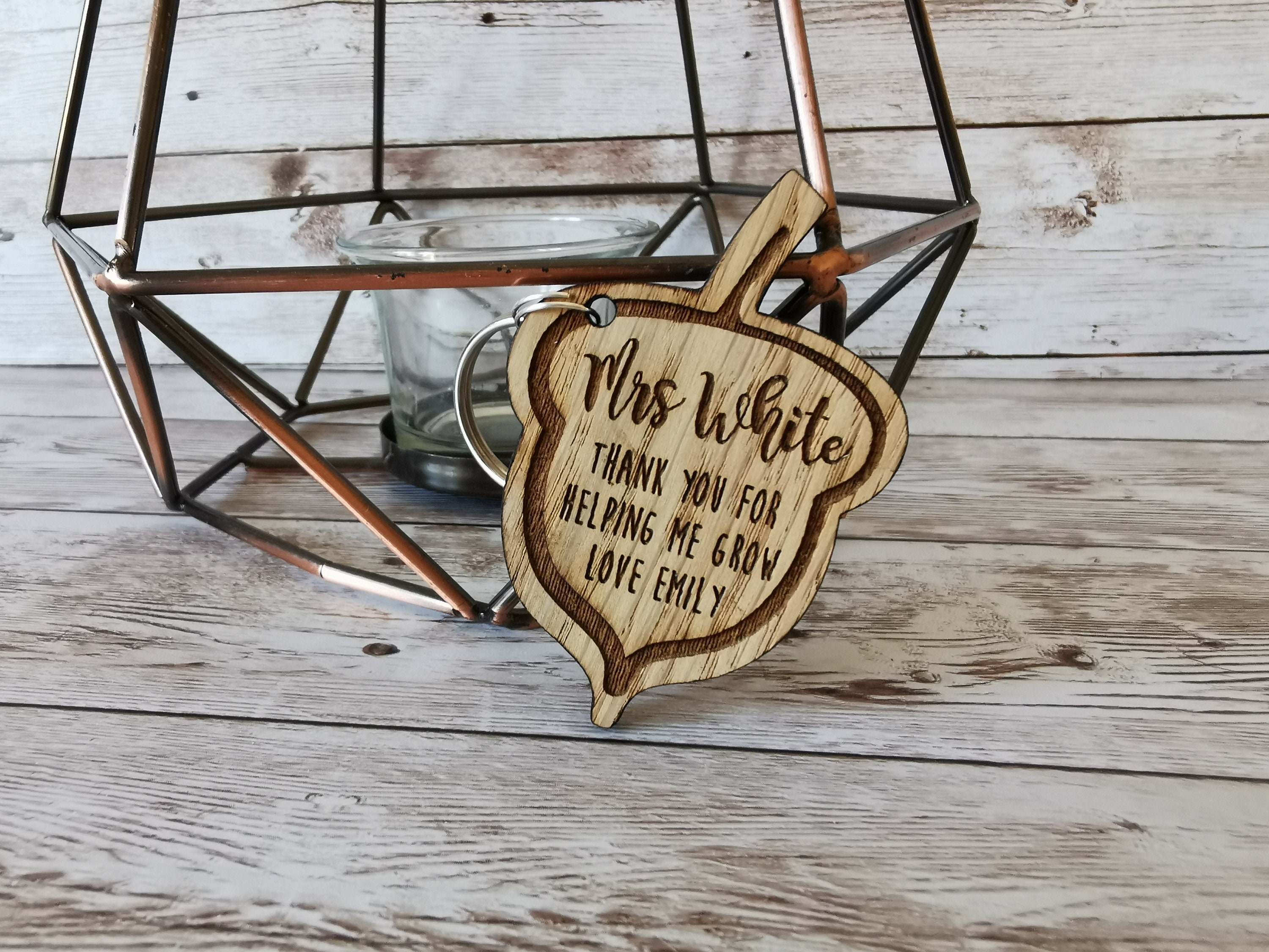 Personalised Teacher Student Acorn Shape Wooden Keyrings Any - Etsy UK