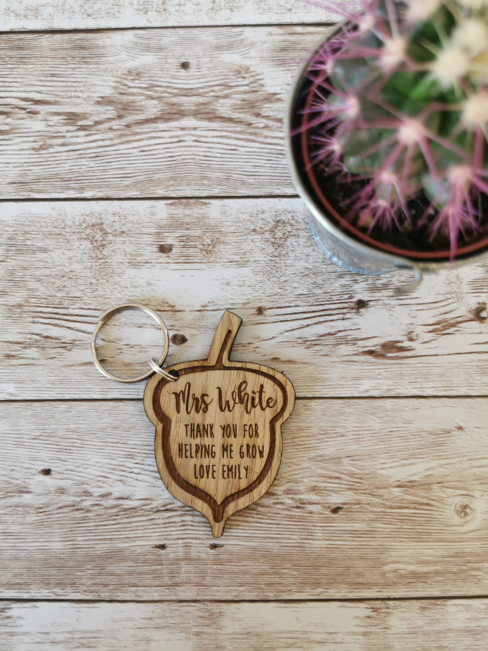 Personalised Teacher Student Acorn Shape Wooden Keyrings Any - Etsy UK