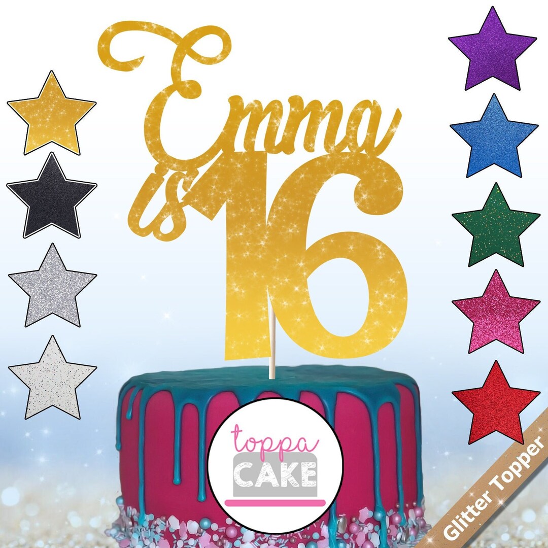 16 Birthday Cake Topper, Sixteen Cake Topper, Any Name Age 16, 18, 21 ...
