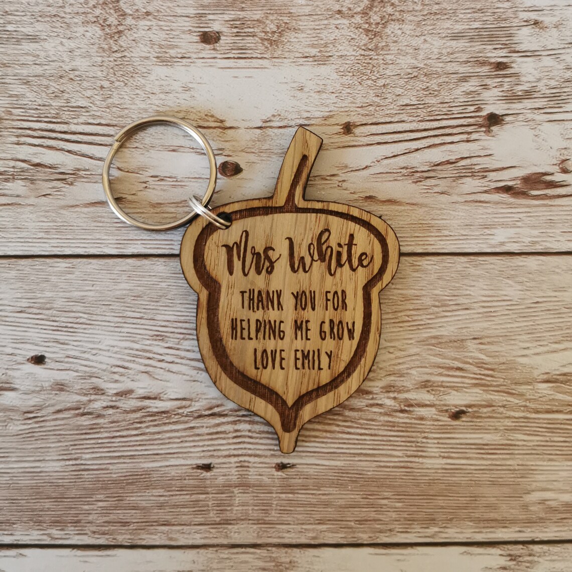 Personalised Teacher Student Acorn Shape Wooden Keyrings Any - Etsy UK