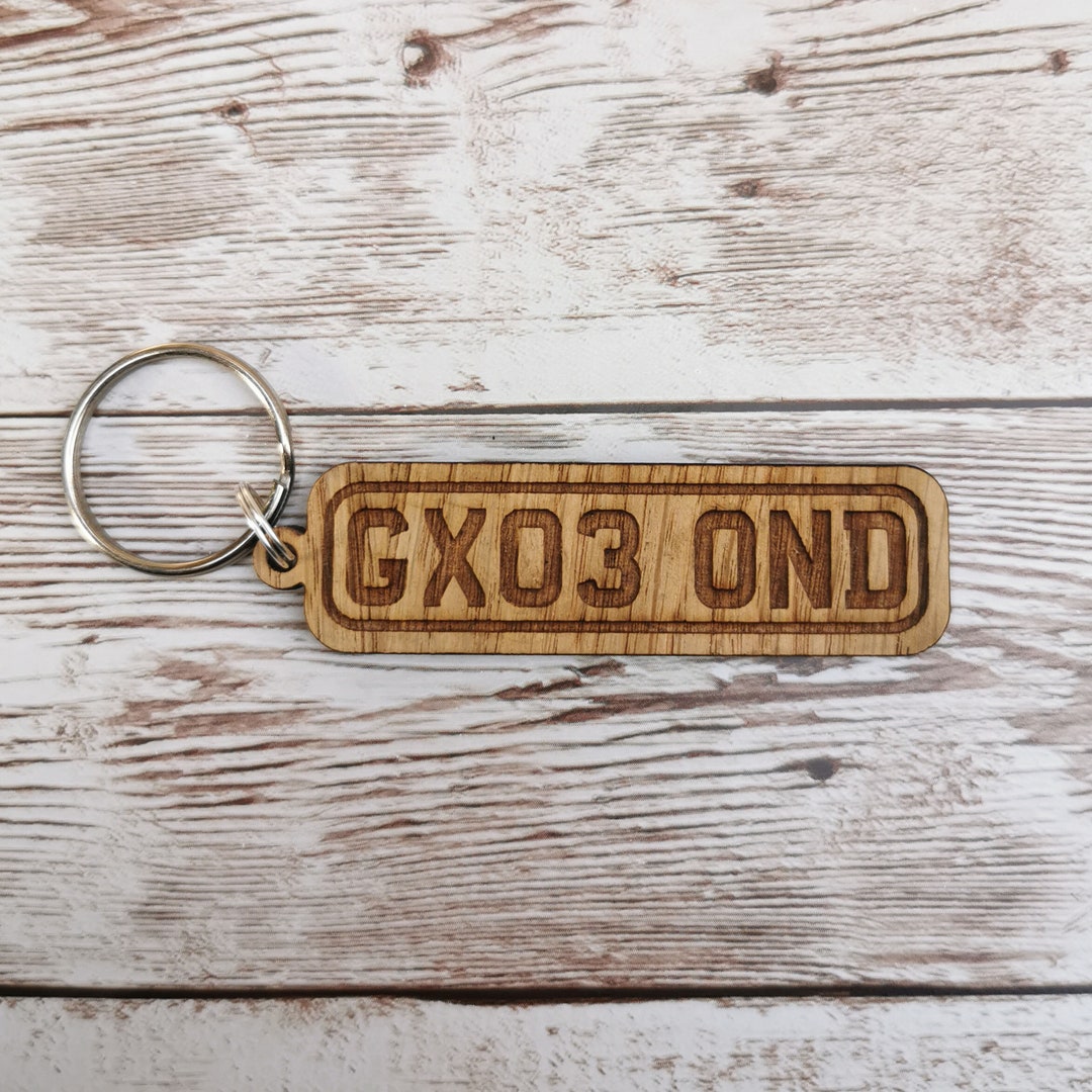 Personalised Number Plate Wooden Keyrings Engraved Letters Number Car ...