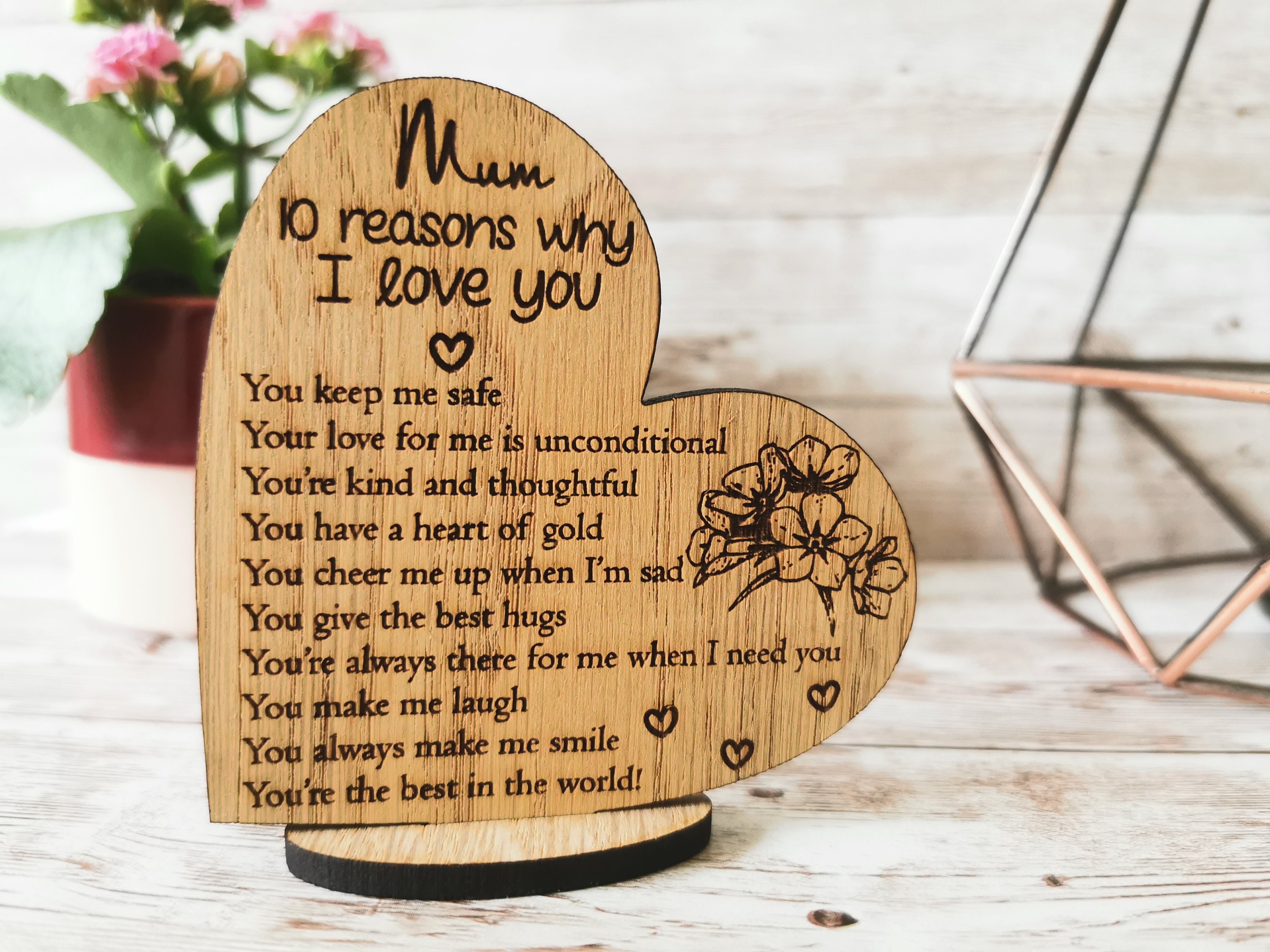 Personalised Wood Heart Stand up Plaque 10 Reasons I Love You - Etsy UK