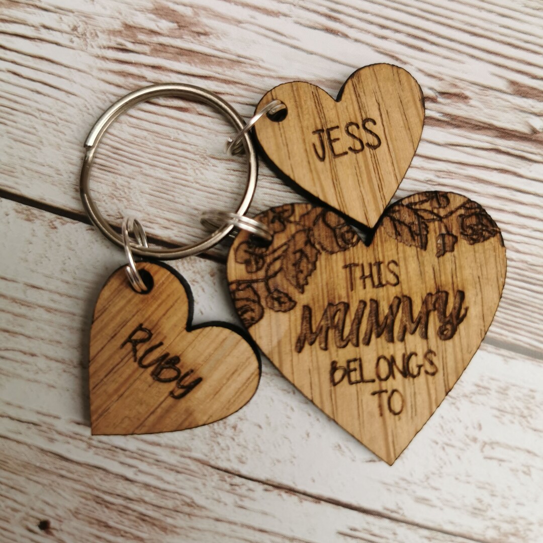Personalised Mother's Gift Heart Shape Wooden Keyrings Any - Etsy UK