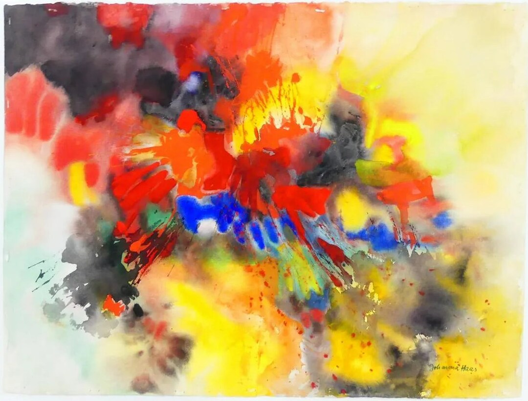 PAINTING Original Johanna Haas born 1925 Abstract Watercolor on Paper ...