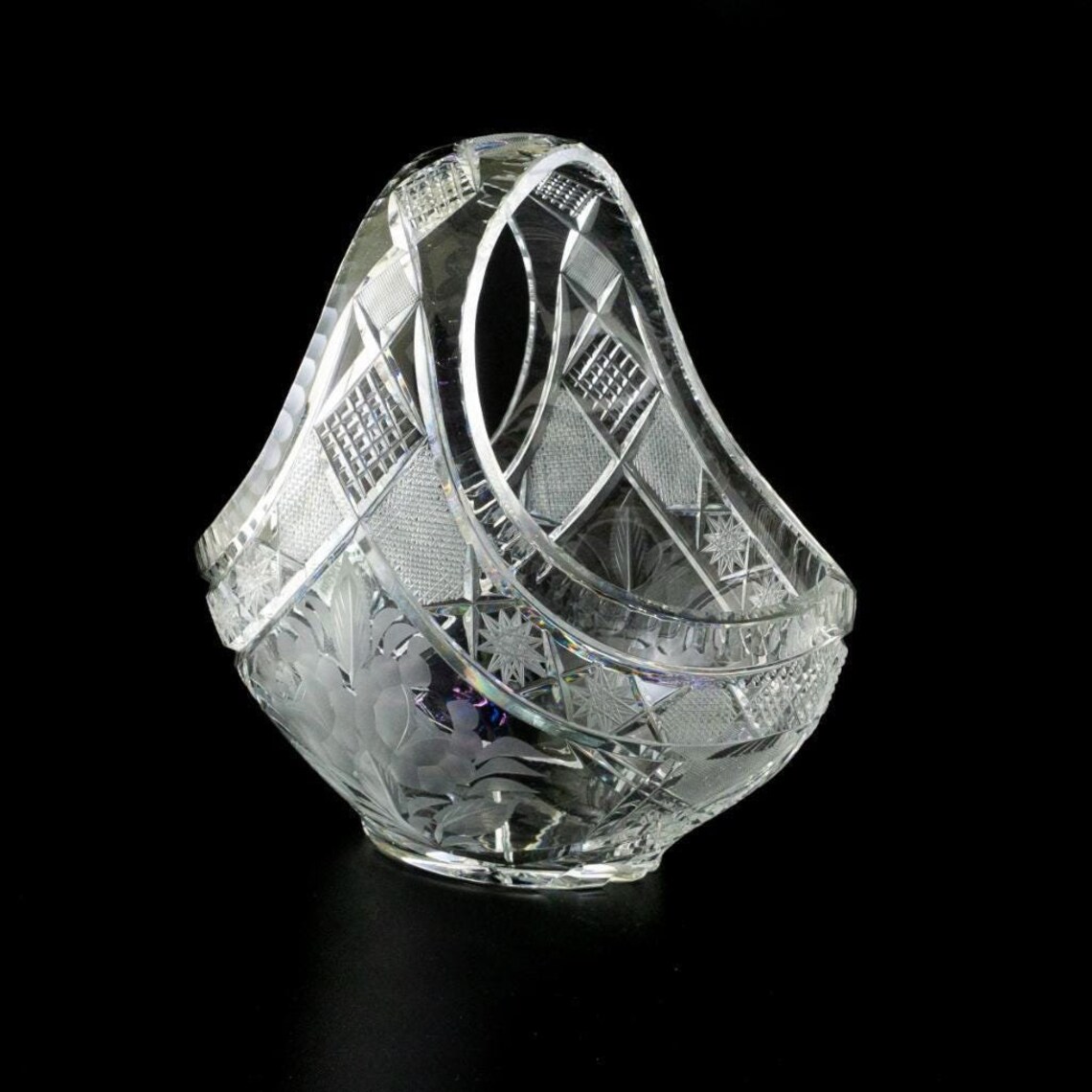 Floral Glass Basket vintage Clear Glass Handled Floral Basket - Etsy