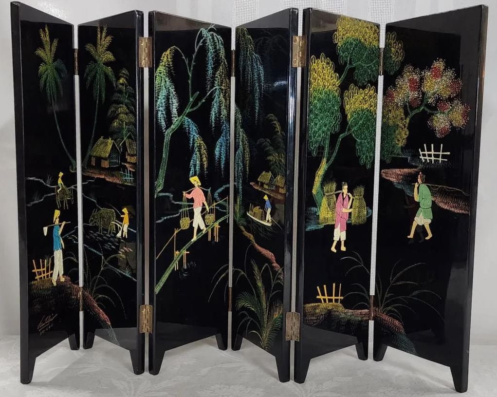 Table Top Asian Screen Signed - Etsy