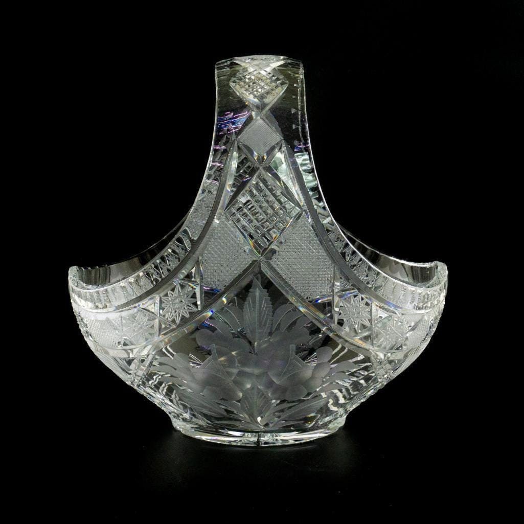 Floral Glass Basket vintage Clear Glass Handled Floral Basket - Etsy