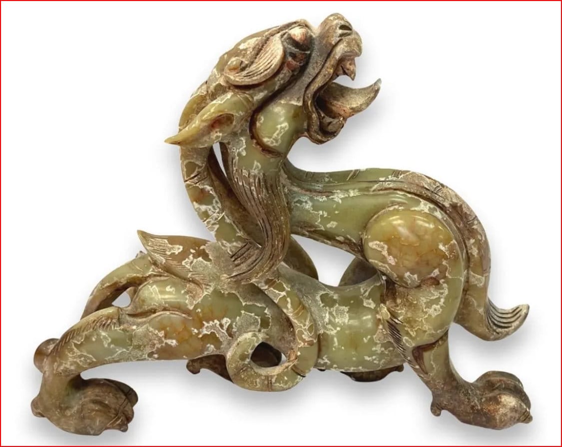 Chinese Dragon Carved From Celadon Jade, Antique Dragon Sculpture ...