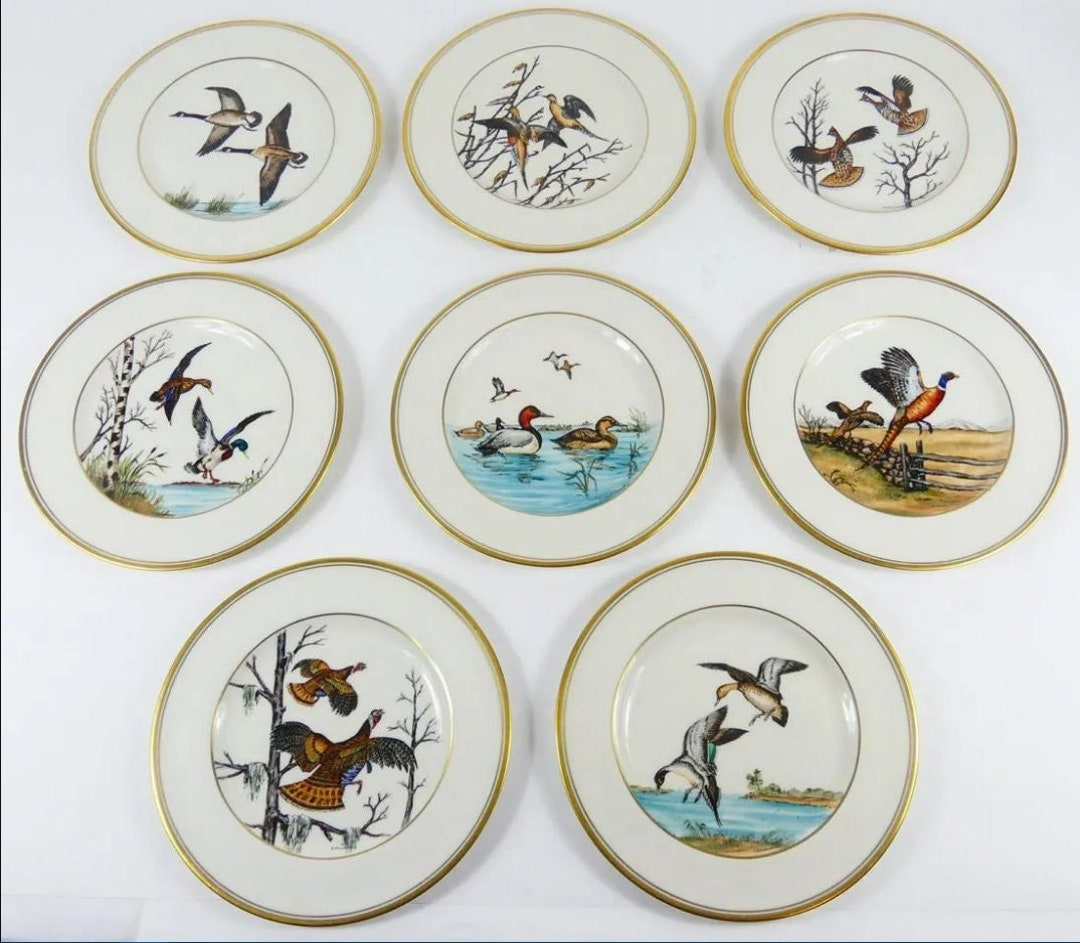 8 ABERCROMBIE PLATES 8pc Frank Vosmansky For Abercrombie & Fitch Bird ...
