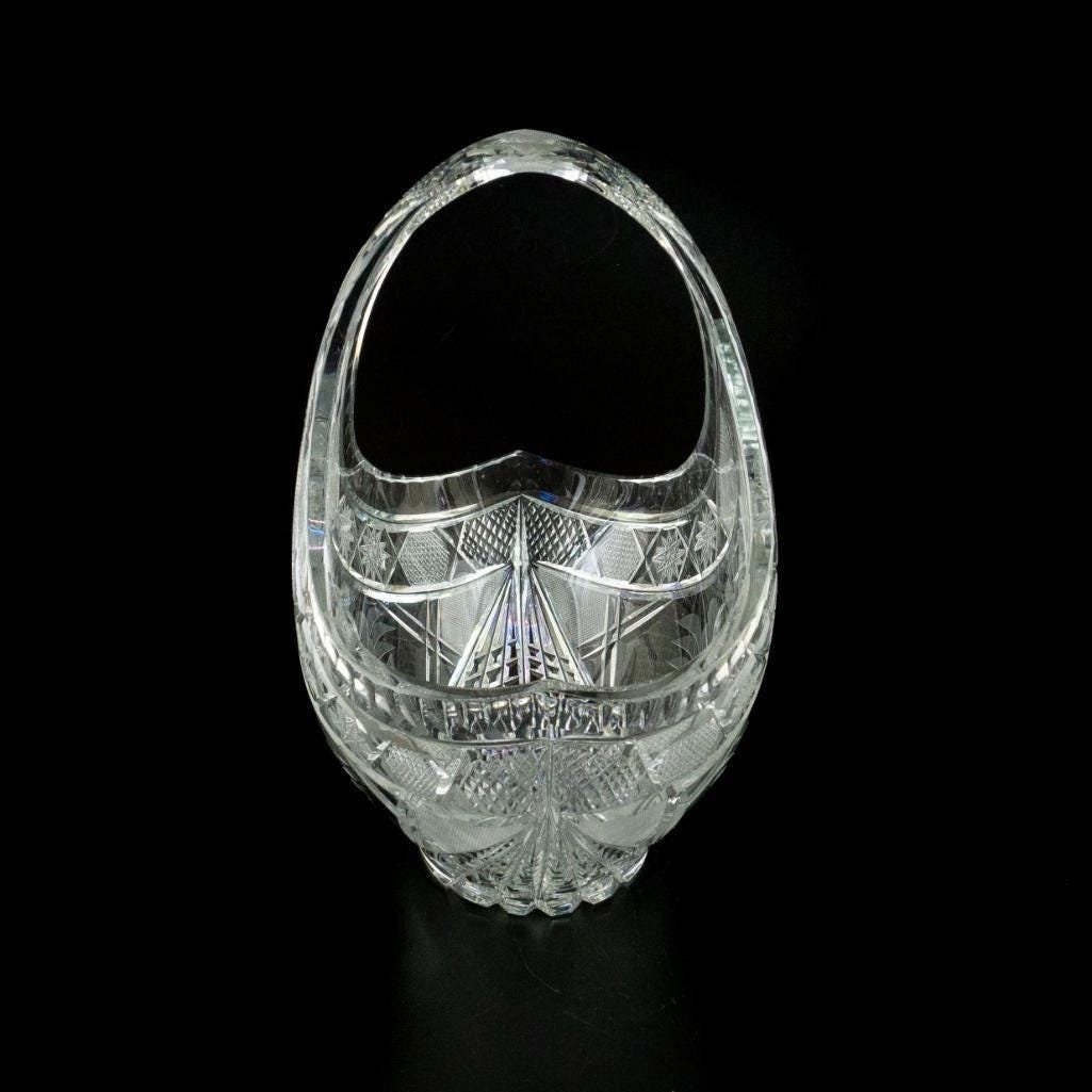 Floral Glass Basket vintage Clear Glass Handled Floral Basket - Etsy