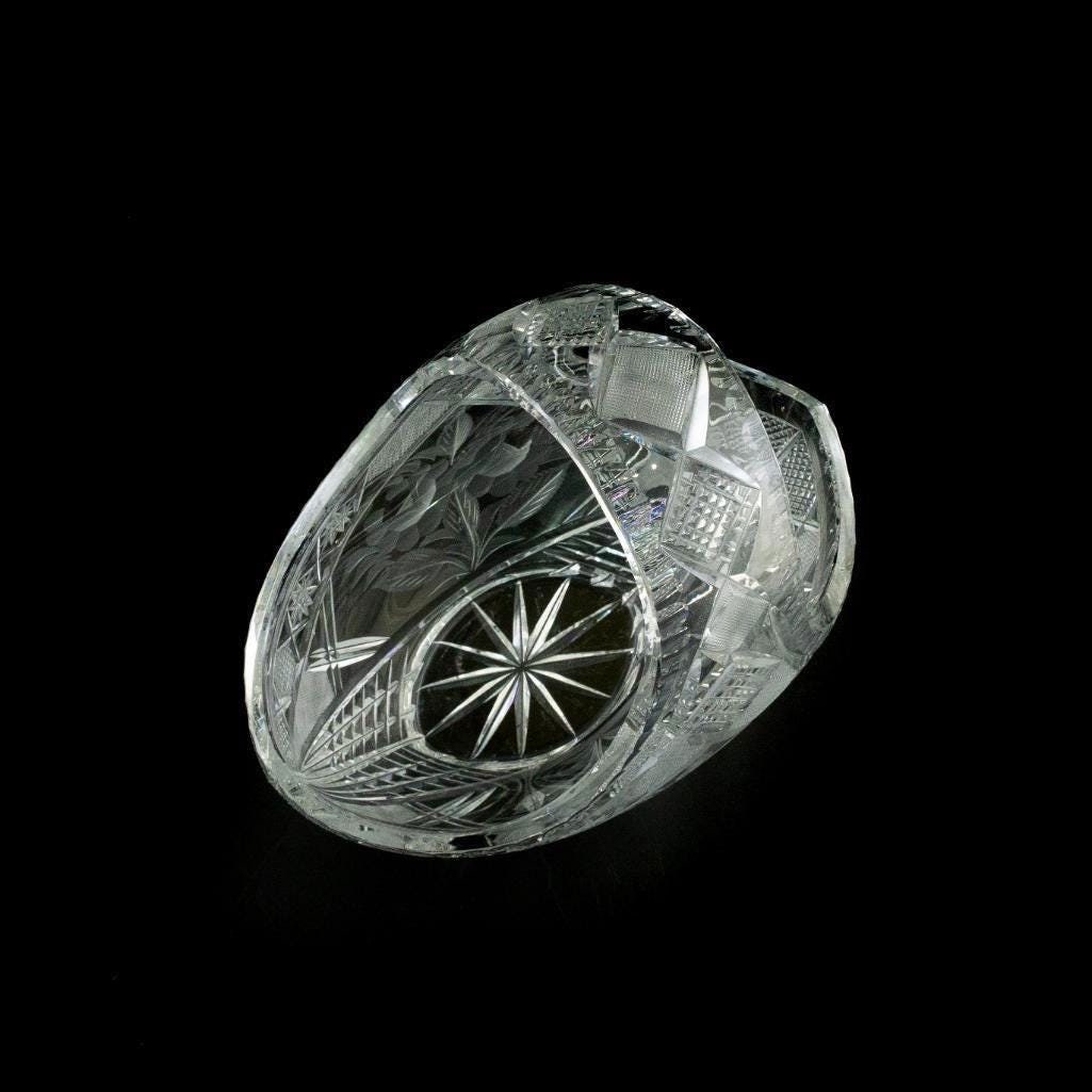 Floral Glass Basket vintage Clear Glass Handled Floral Basket - Etsy
