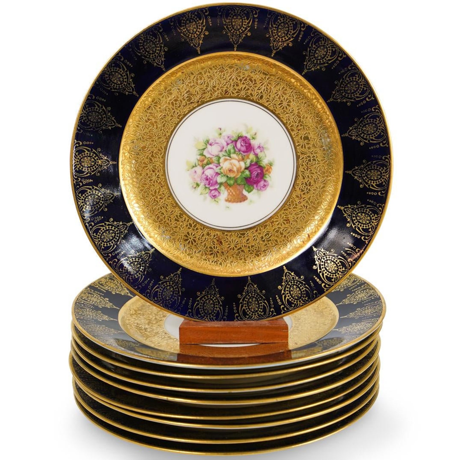 Plates-union T Bohemian Porcelain Plates 9 Pc | Etsy