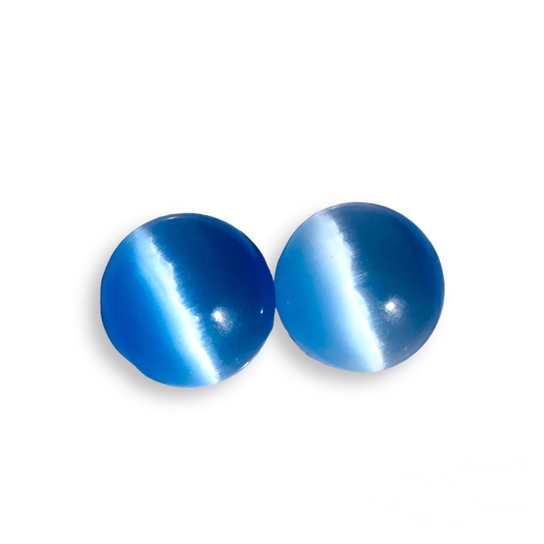 100% Natural Sky Blue Cat Eye Pair Beautiful Gemstone Oval Shape ...