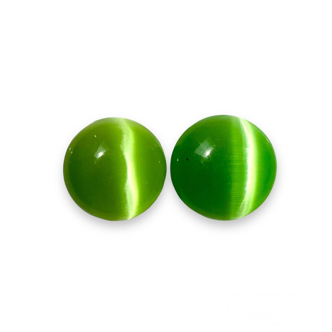 100% Natural Green Cat Eye Pair Beautiful Gemstone Oval Shape Excellent ...