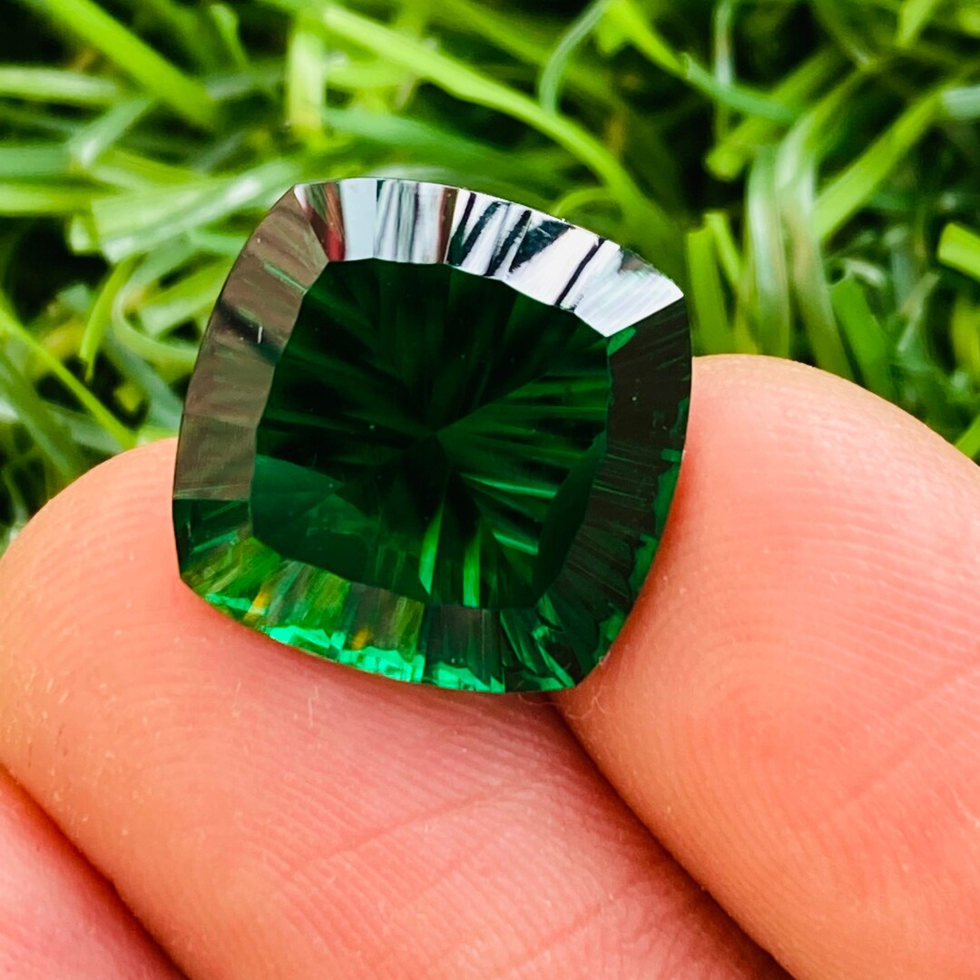 Beautiful!!!! Green Sapphire Helix Cut Fantasy Carving Cushion Shape ...