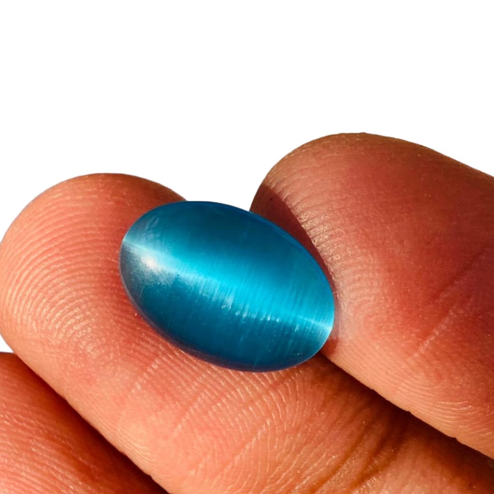 100% Natural Sky Blue Cat Eye Beautiful Gemstone Oval Shape Excellent ...