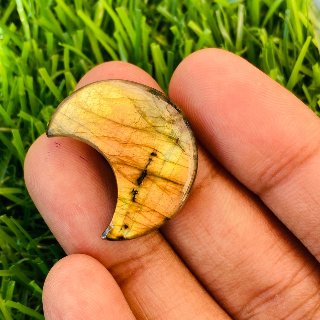 21.80 Carat Golden Half Moon Fire Labradorite 100% Natural Gemstone ...