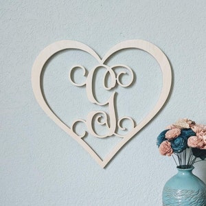 Heart Monogram Wall Sign Personalized Heart Monogram Door - Etsy