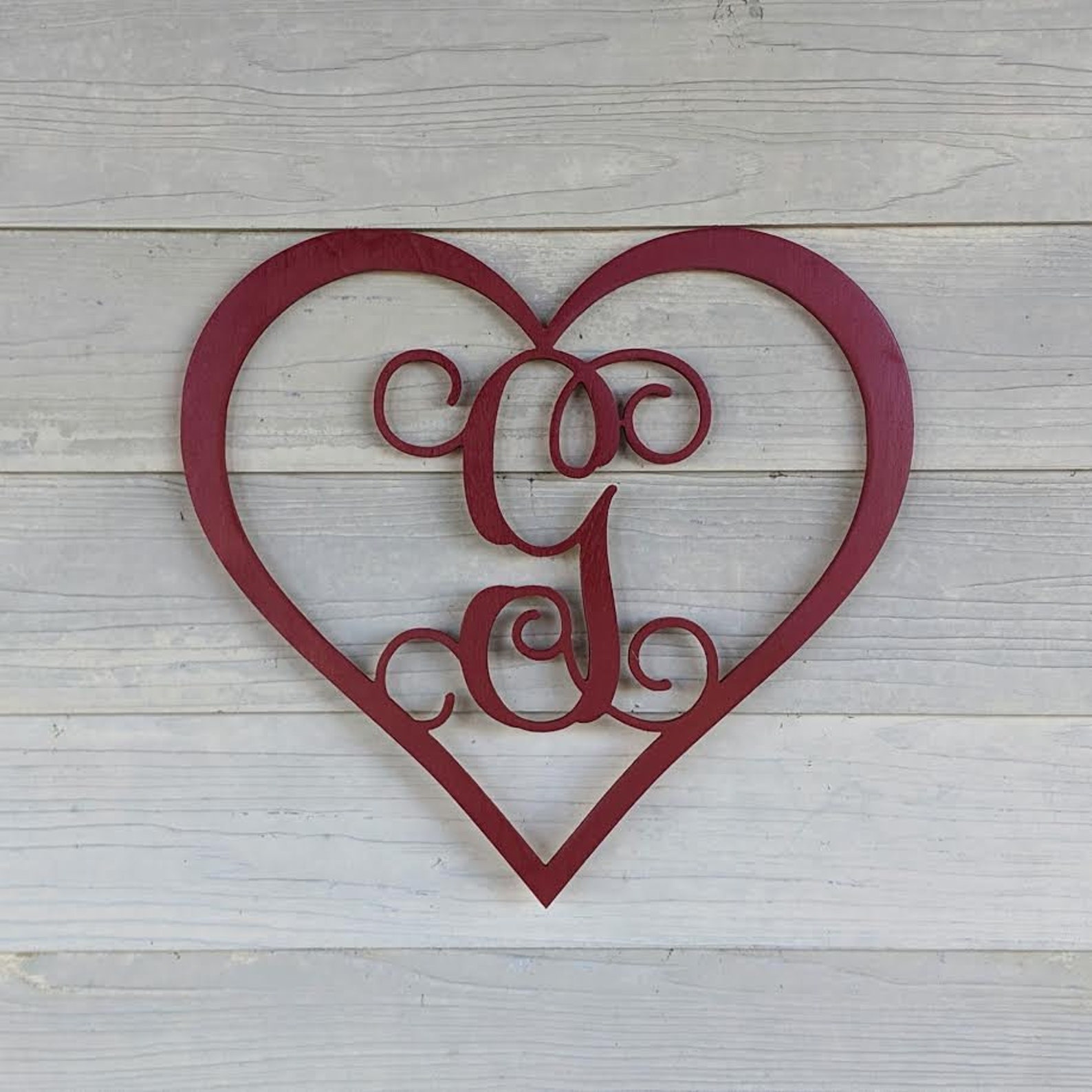 Heart Monogram Wall Sign Personalized Heart Monogram Door - Etsy