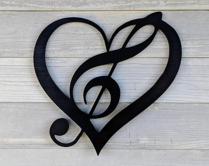 Treble Clef Heart Sign Wood Treble Clef Wall Art Wooden Musical Note ...