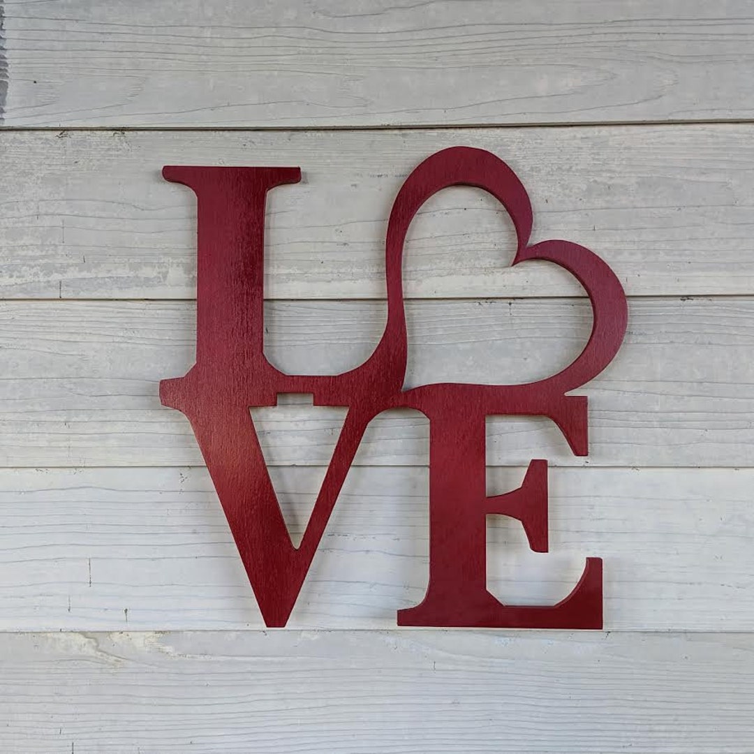 Love Heart Wooden Sign, Love Wall Art, Valentine's Day Door Hanger ...