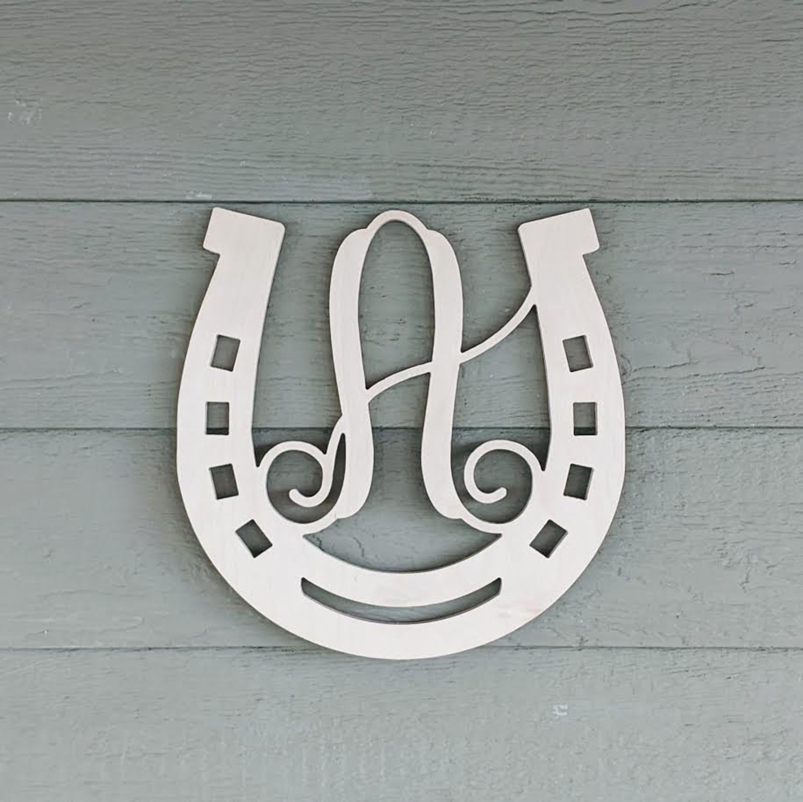 Wooden Horse Shoe Monogram Wall Sign Personalized Horseshoe Monogram ...
