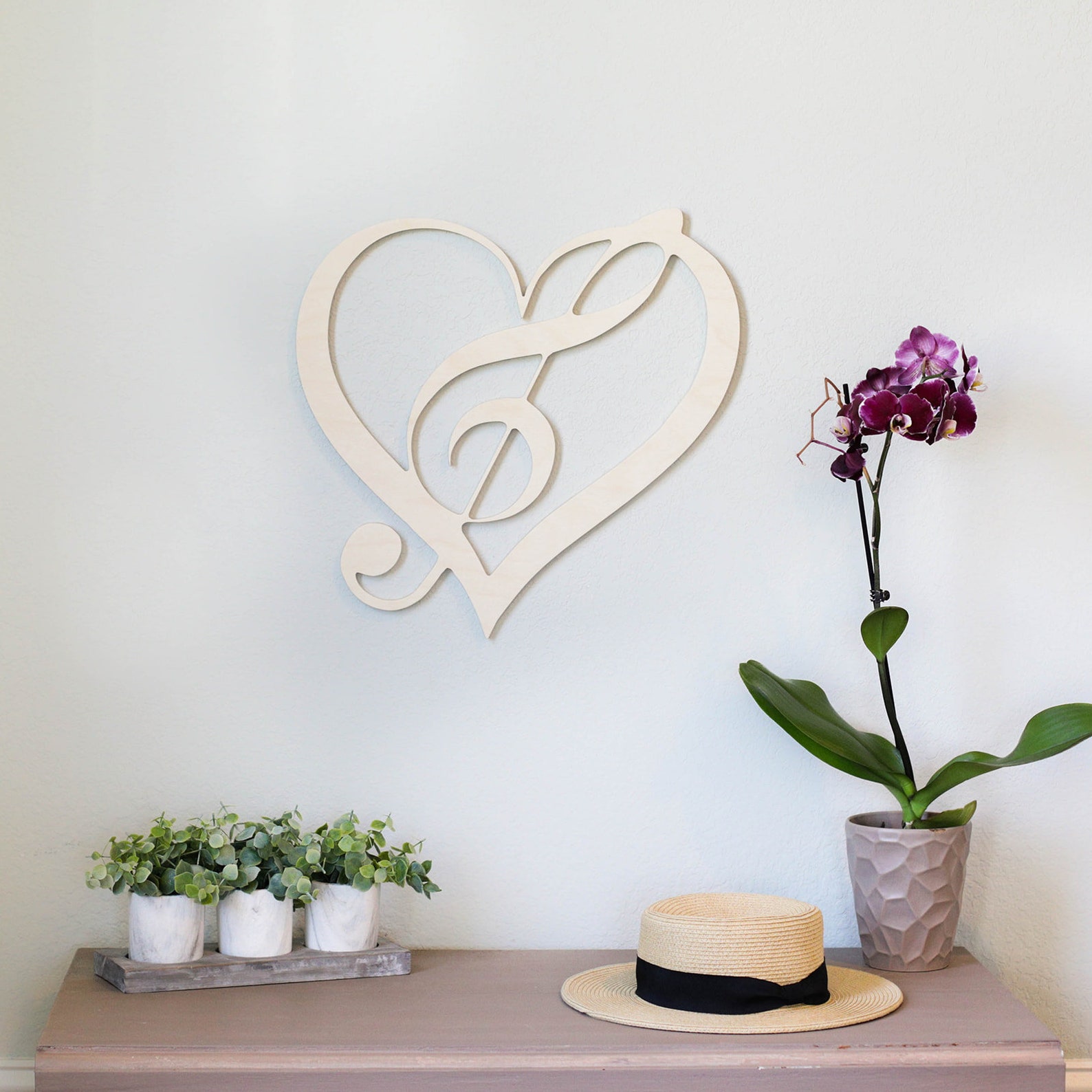 Treble Clef Heart Sign Wood Treble Clef Wall Art Wooden - Etsy