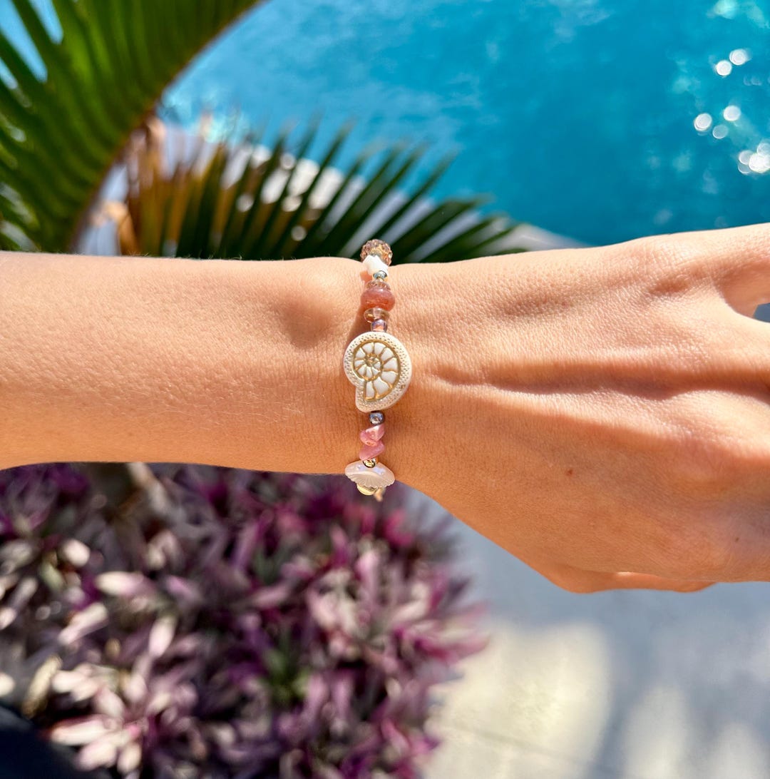 Shell & Natural Gemstone Adjustable Seed Bead Bracelet - Etsy