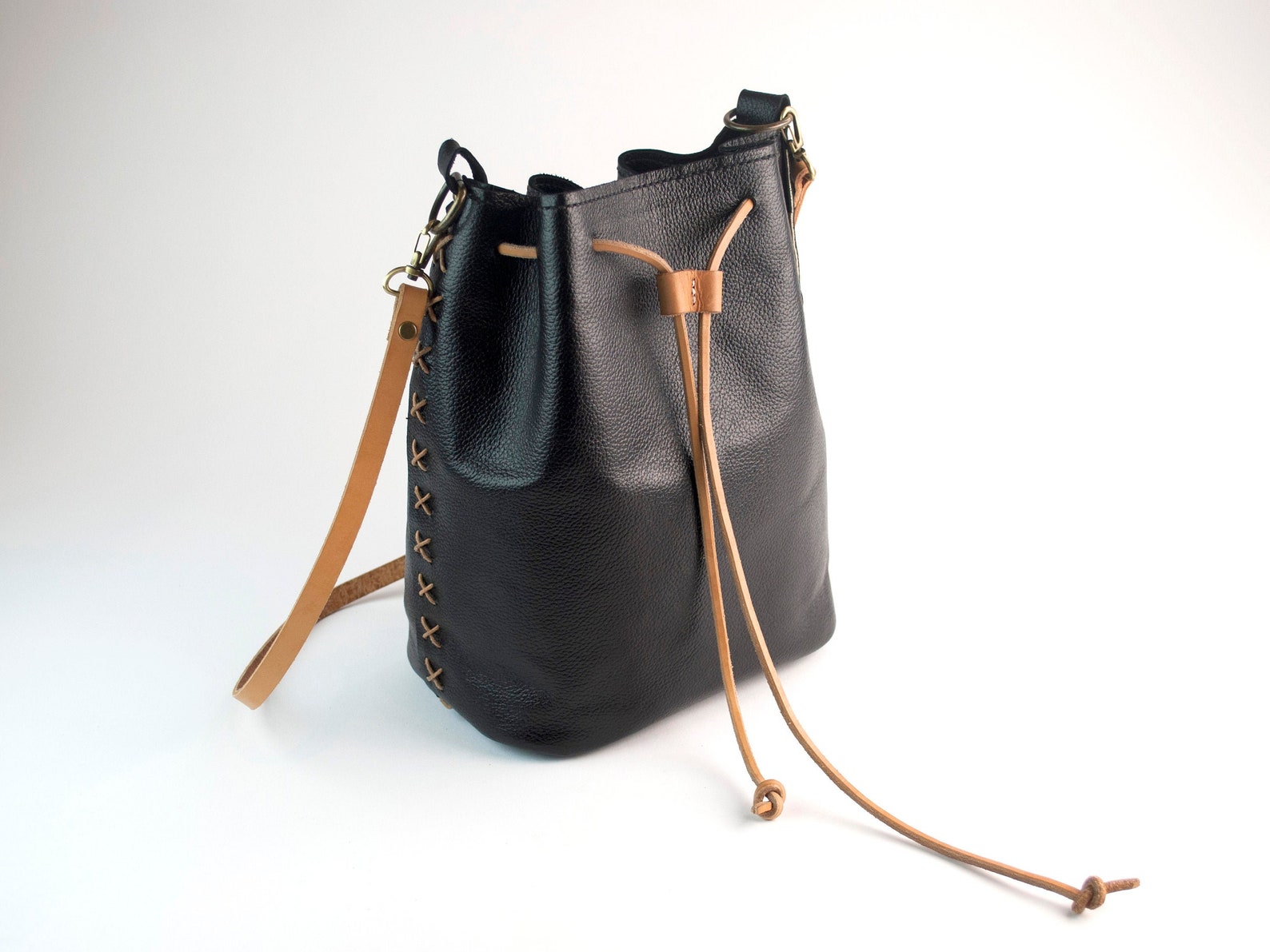 Leather Bucket Bag Crossbody Bucket Bag Pebble Grain Leather - Etsy