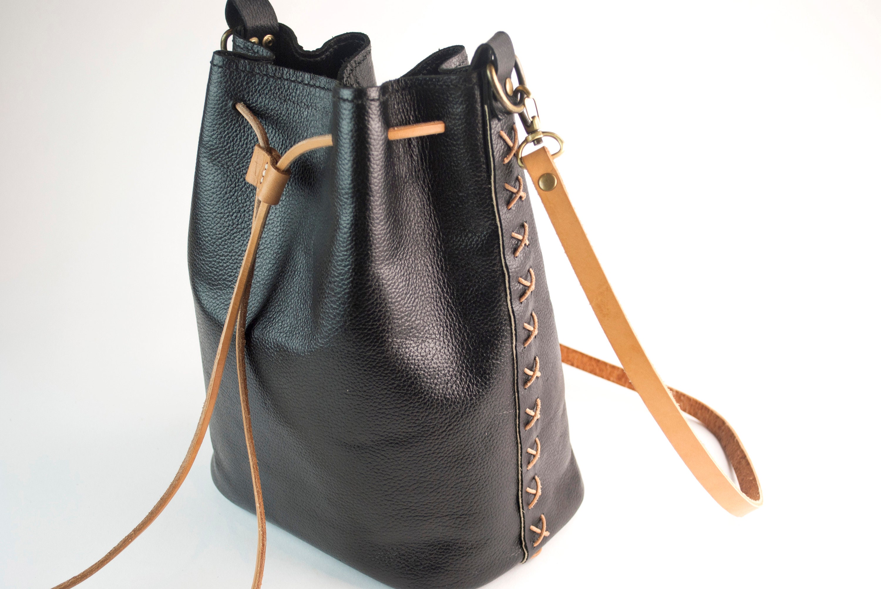 Leather Bucket Bag Crossbody Bucket Bag Pebble Grain Leather - Etsy