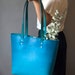 Blue Leather Tote Bag With Inside Pocket, Minimalistic Ombré Large Tote ...
