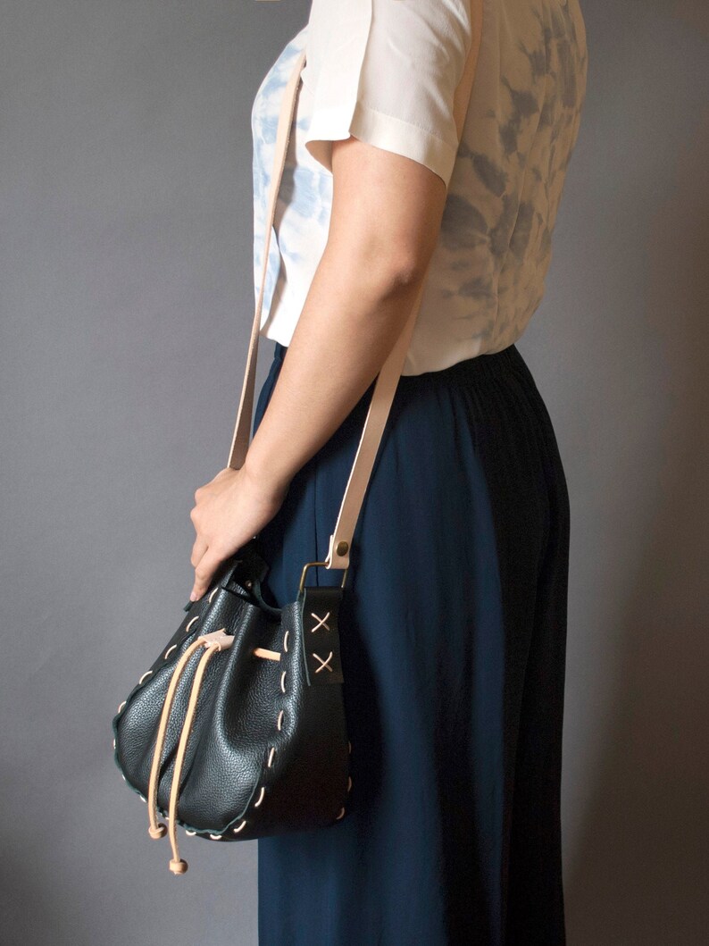 Leather Bucket Bag, Crossbody Leather Purse, Small Black Purse, Mini ...