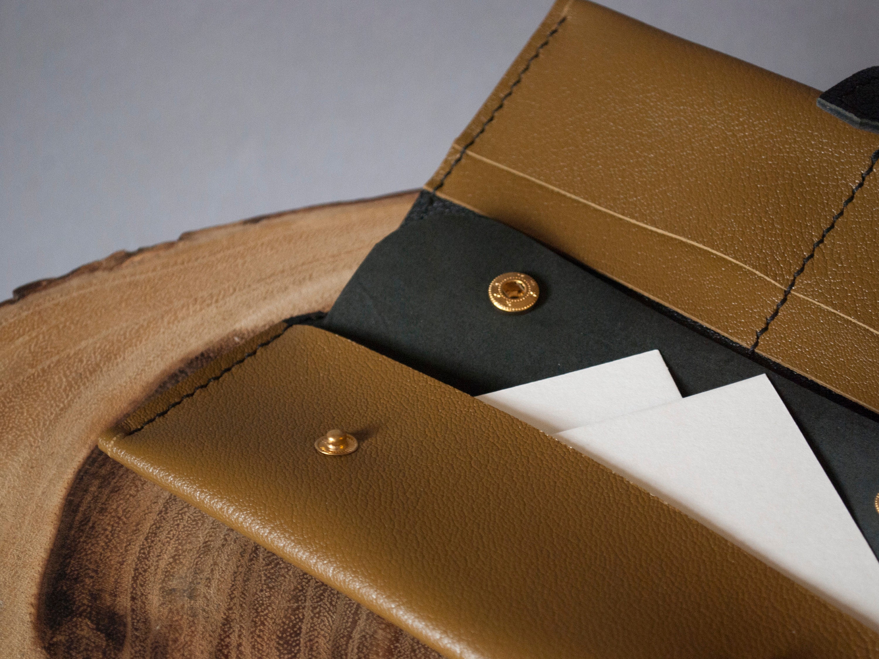 Leather Long Wallet in Bronze and Black Color Combo, Minimalistic Slim ...