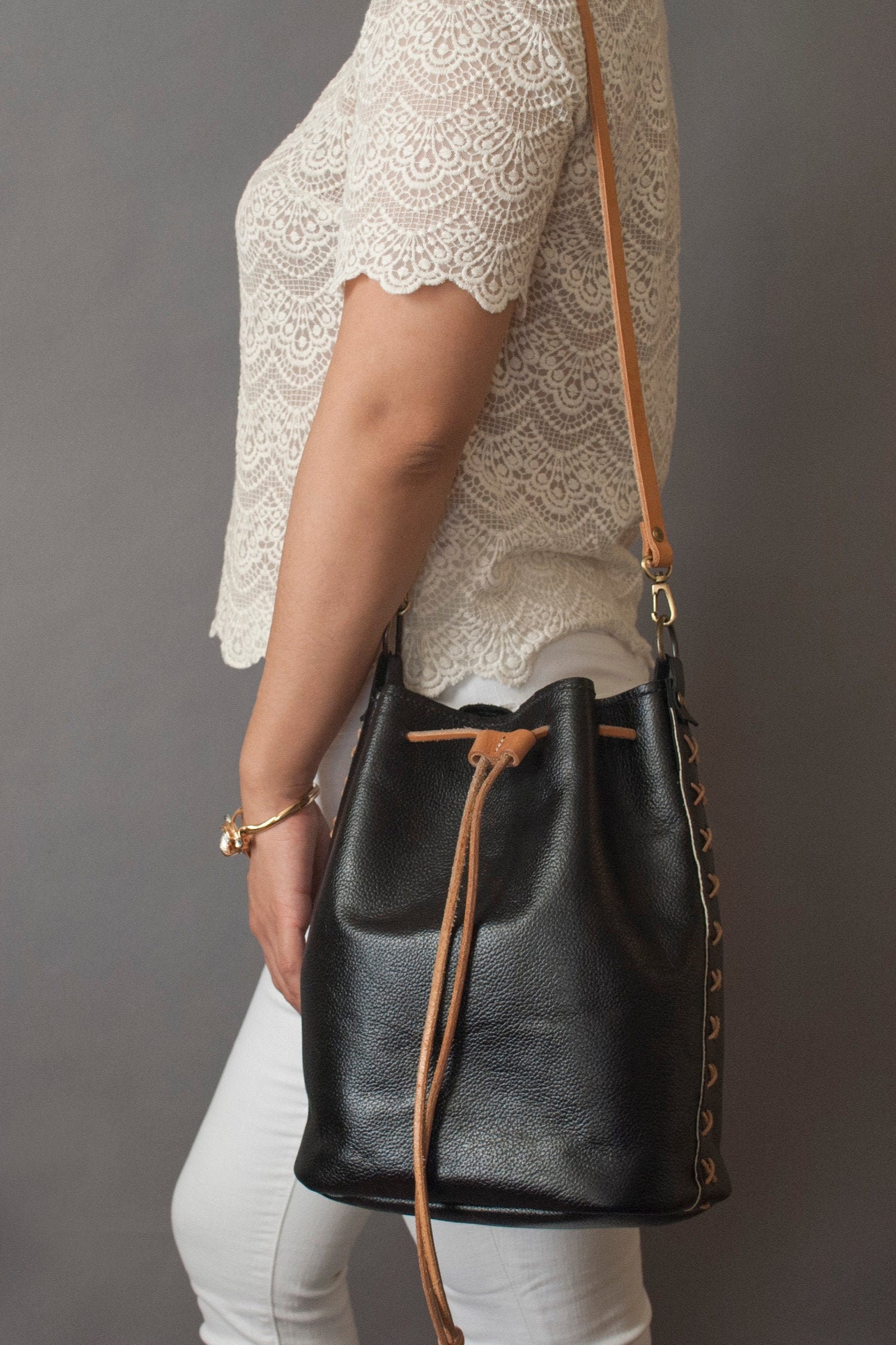 Leather Bucket Bag Crossbody Bucket Bag Pebble Grain Leather - Etsy