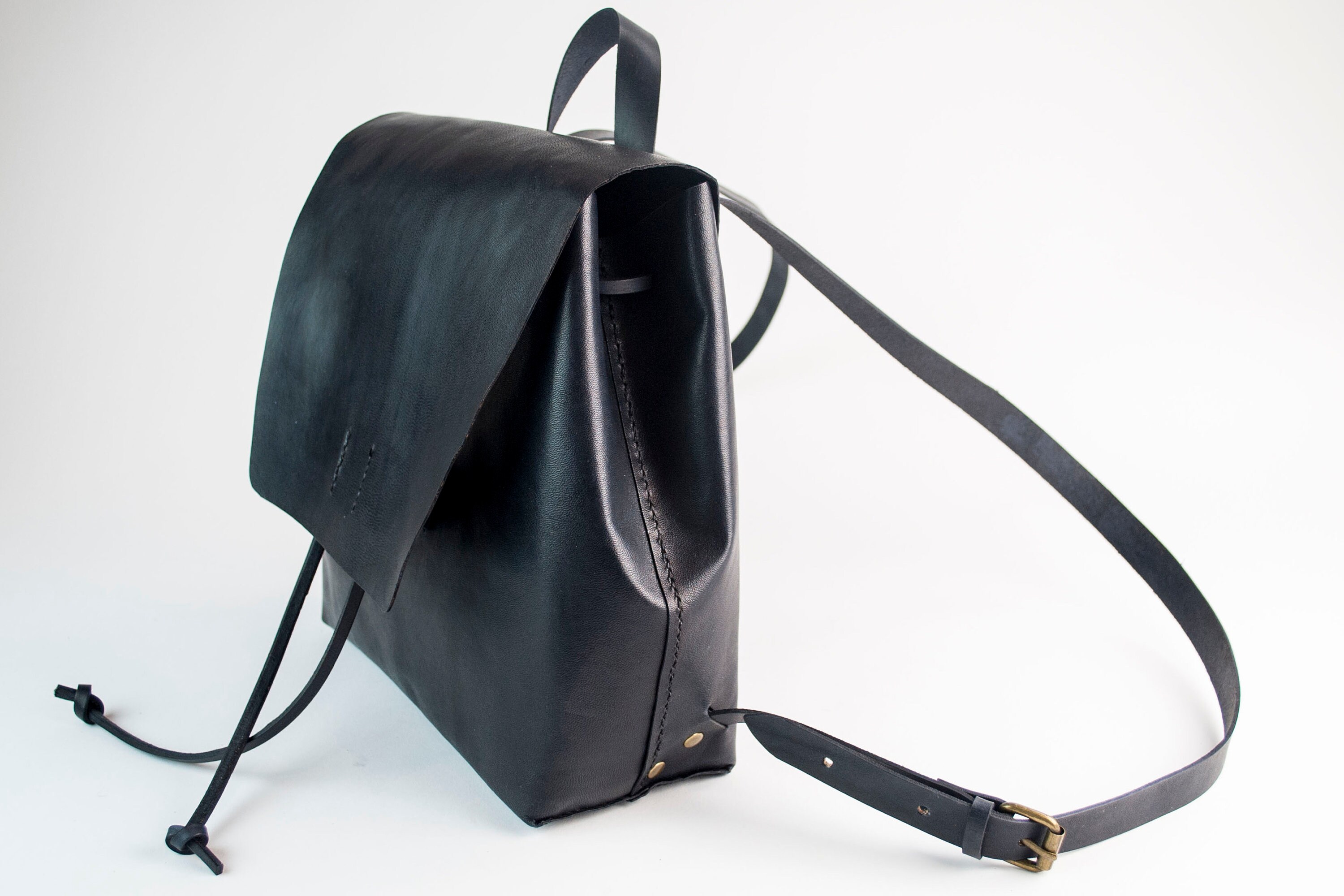 Black Leather Backpack, Small Leather Backpack, Minimalistic Backpack ...