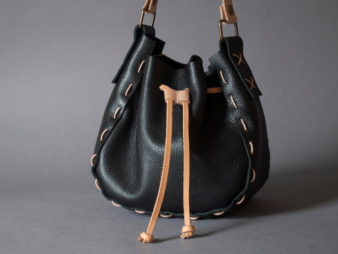 Leather Bucket Bag, Crossbody Leather Purse, Small Black Purse, Mini ...