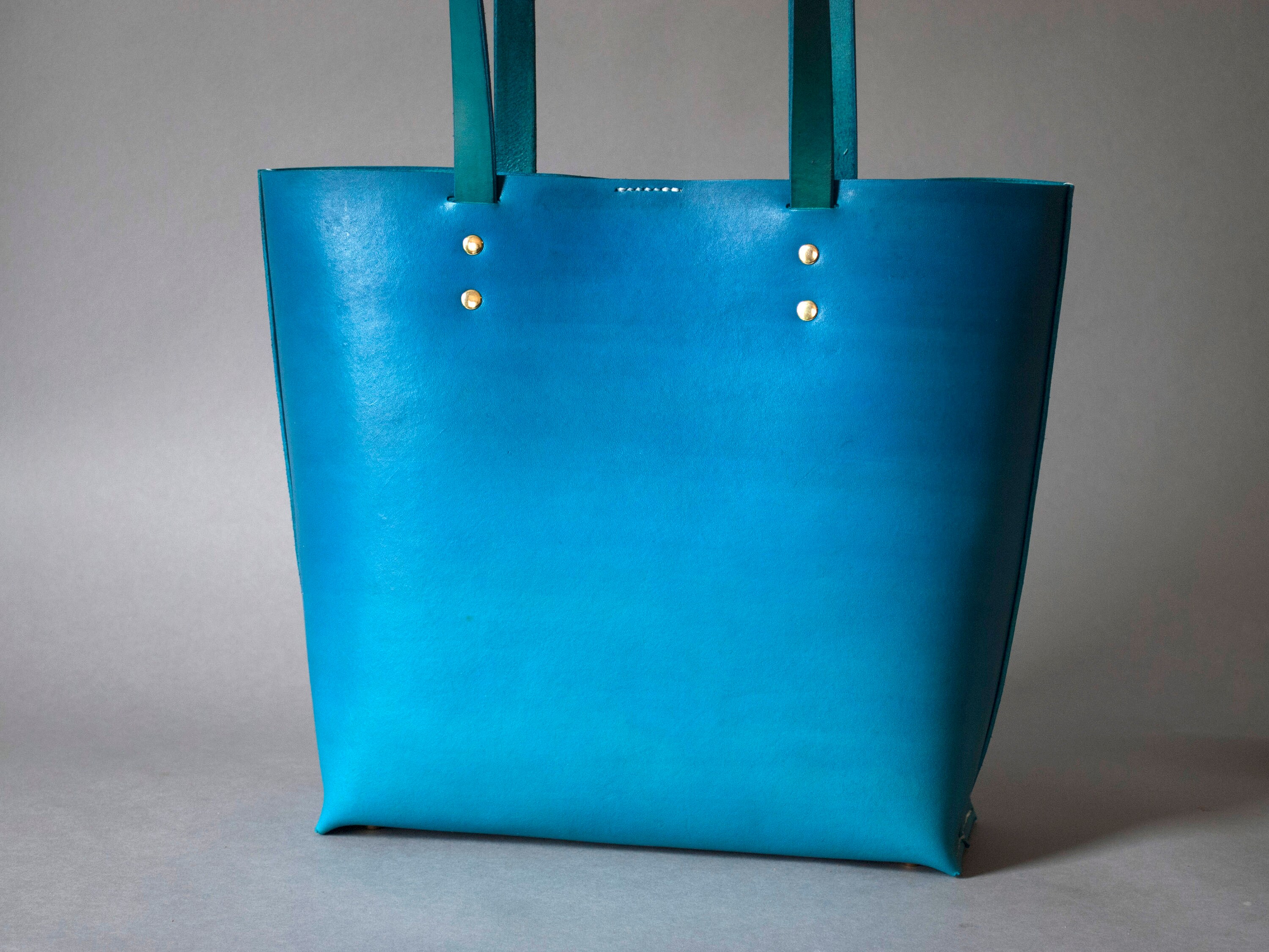 Blue Leather Tote Bag With Inside Pocket, Minimalistic Ombré Large Tote ...