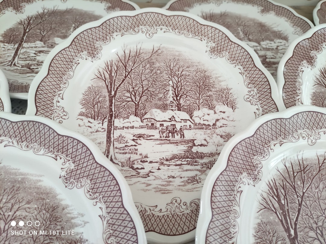 Set of 12 Swiss Landscape HE Dinner Plates With Brown Winter Decor - Etsy