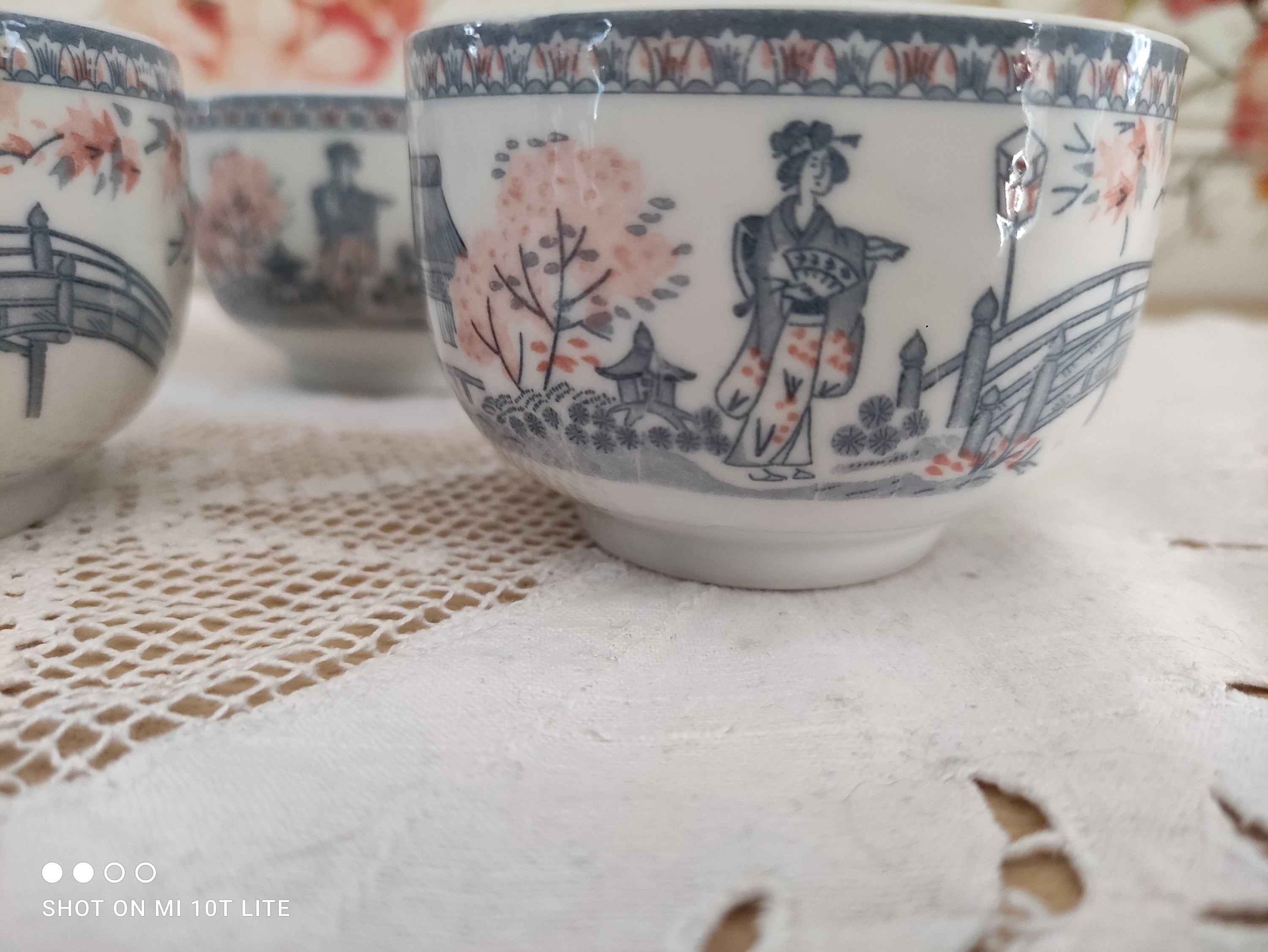 Set of 4 Japanese Tea Cups Without Handles, Pale Blue and Pink Decor - Etsy