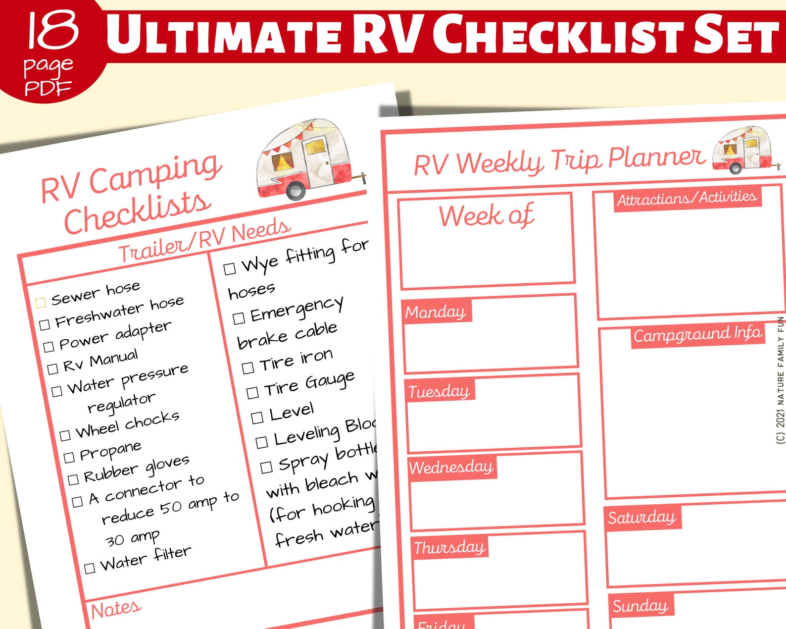 Ultimate RV Checklist [18 Pg PDF W/camping Meal Planner, Campground Log ...
