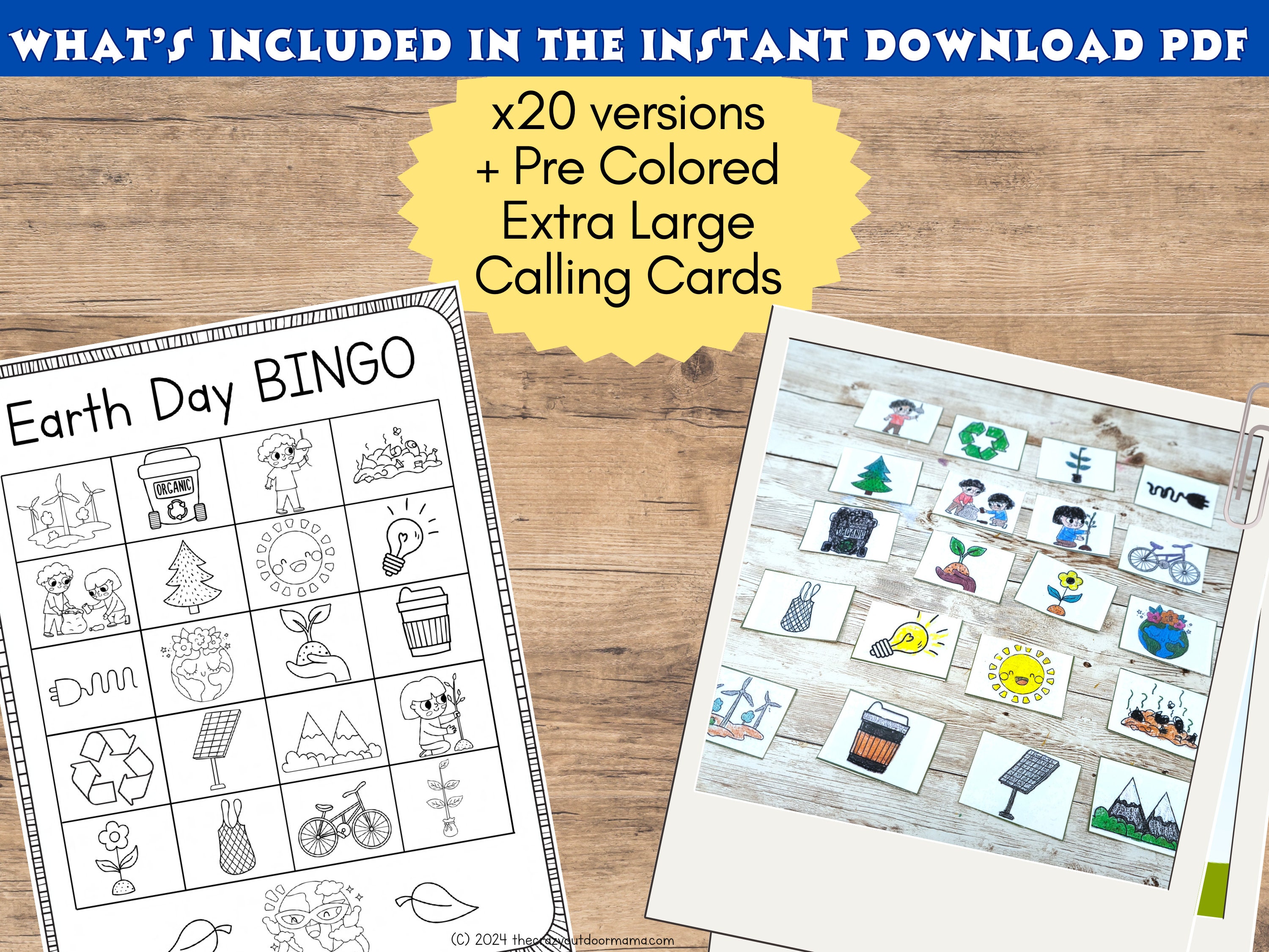 Earth Day BINGO Cards 20 Coloring Cards Extra Large Calling Cards - Etsy