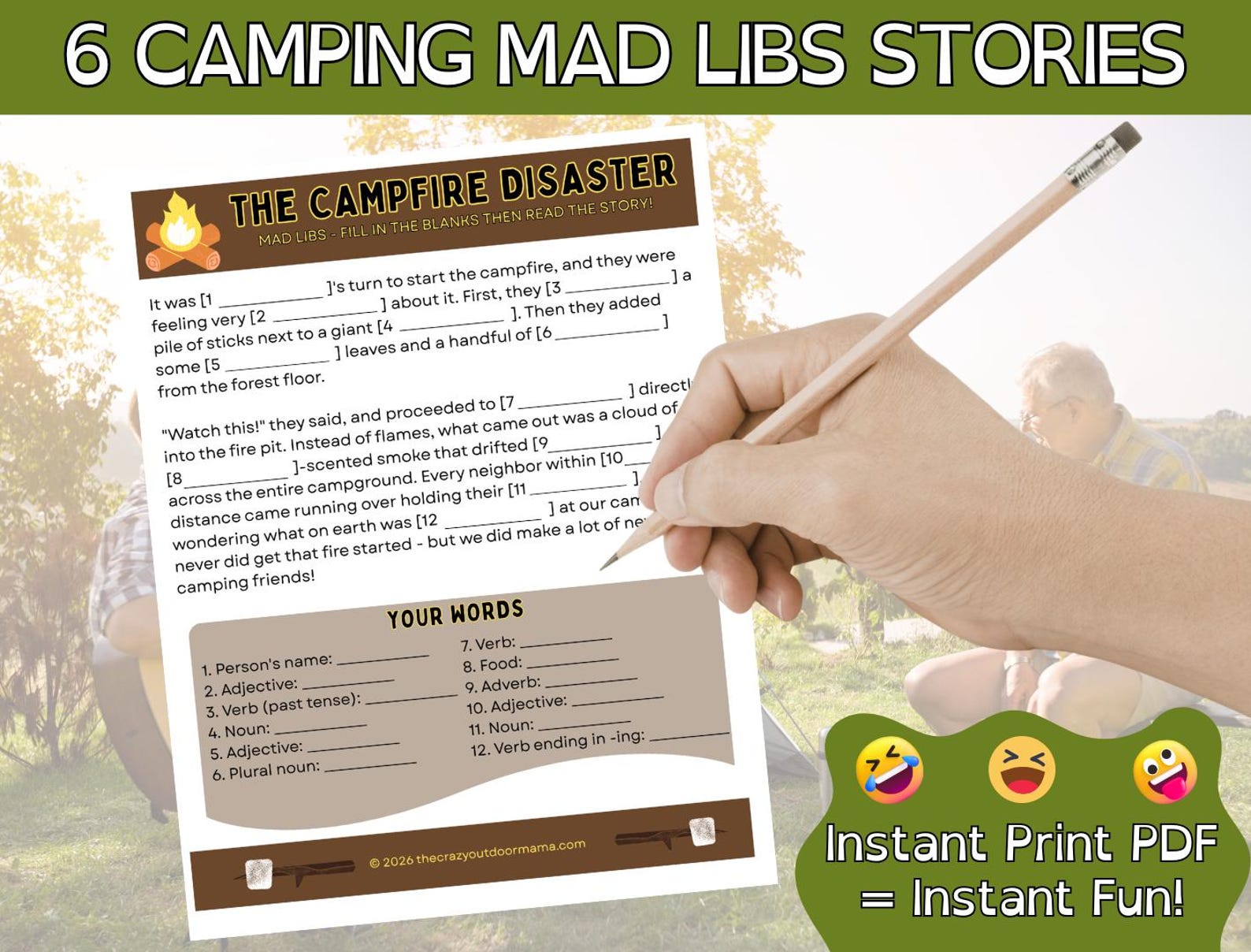 Camping Mad Libs Printable - 6 Funny Stories for Kids - Instant ...