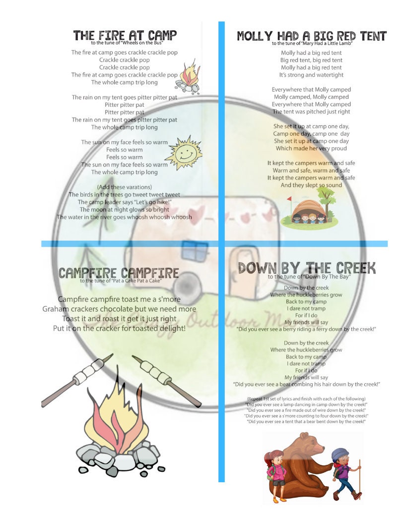 Seven Printable Kids Camp Songs - Etsy