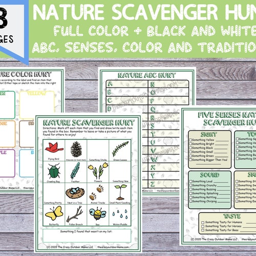 Nature Scavenger Hunts ABC Senses Color and Traditional - Etsy