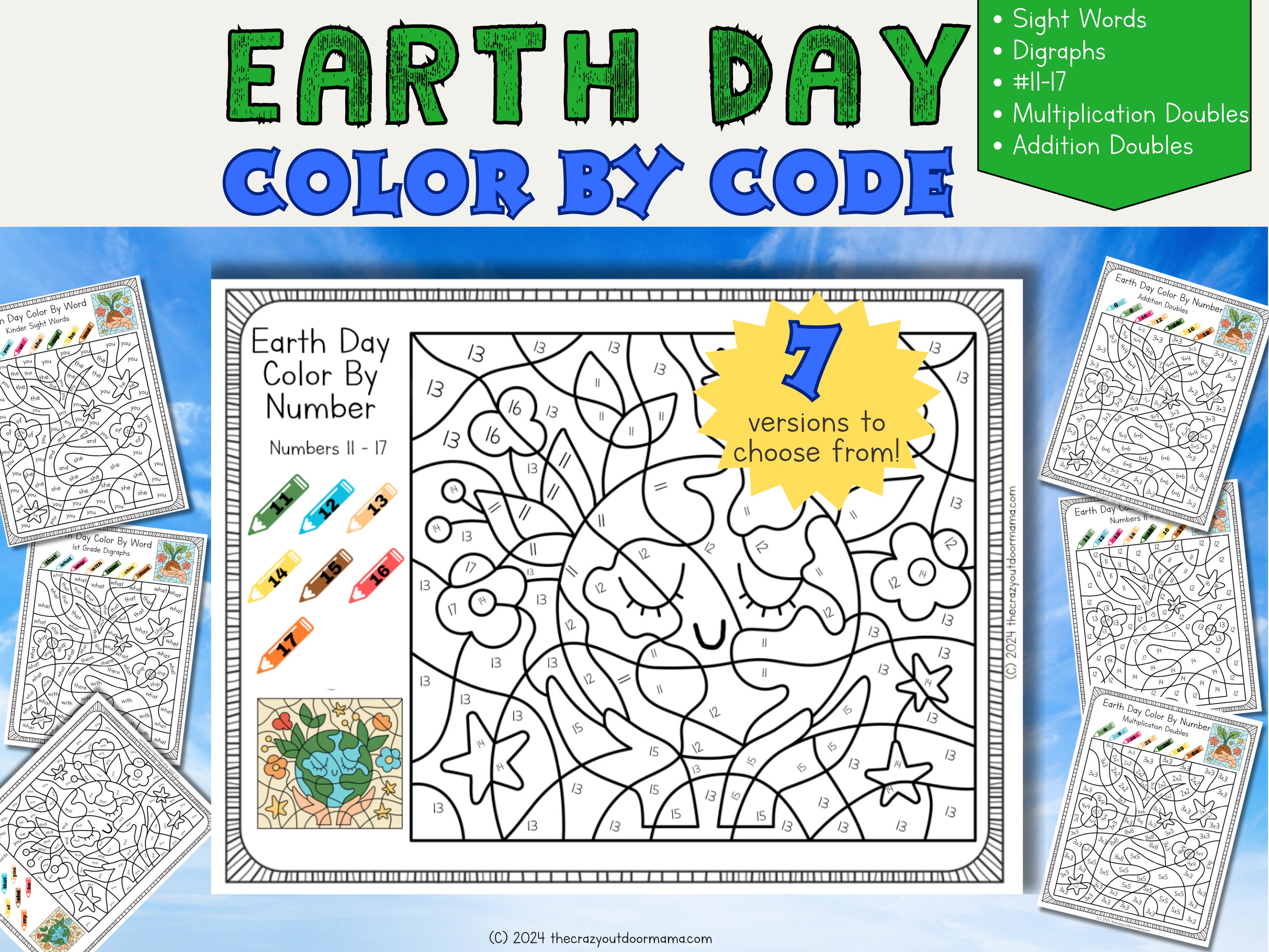 7 Earth Day Color by Number Sight Words Printables sight Words ...