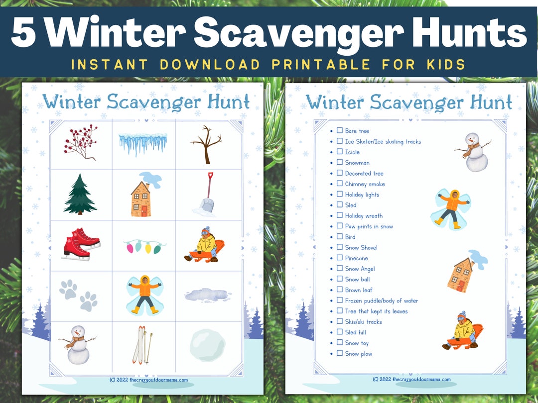 Cute Printable Winter Scavenger Hunt for Kids - 5 Instant Download ...