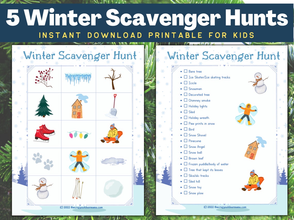 Cute Printable Winter Scavenger Hunt for Kids 5 Instant Download Winter ...
