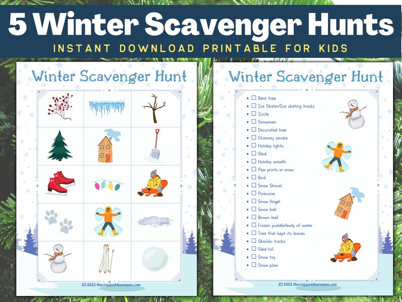 Cute Printable Winter Scavenger Hunt for Kids - 5 Instant Download ...