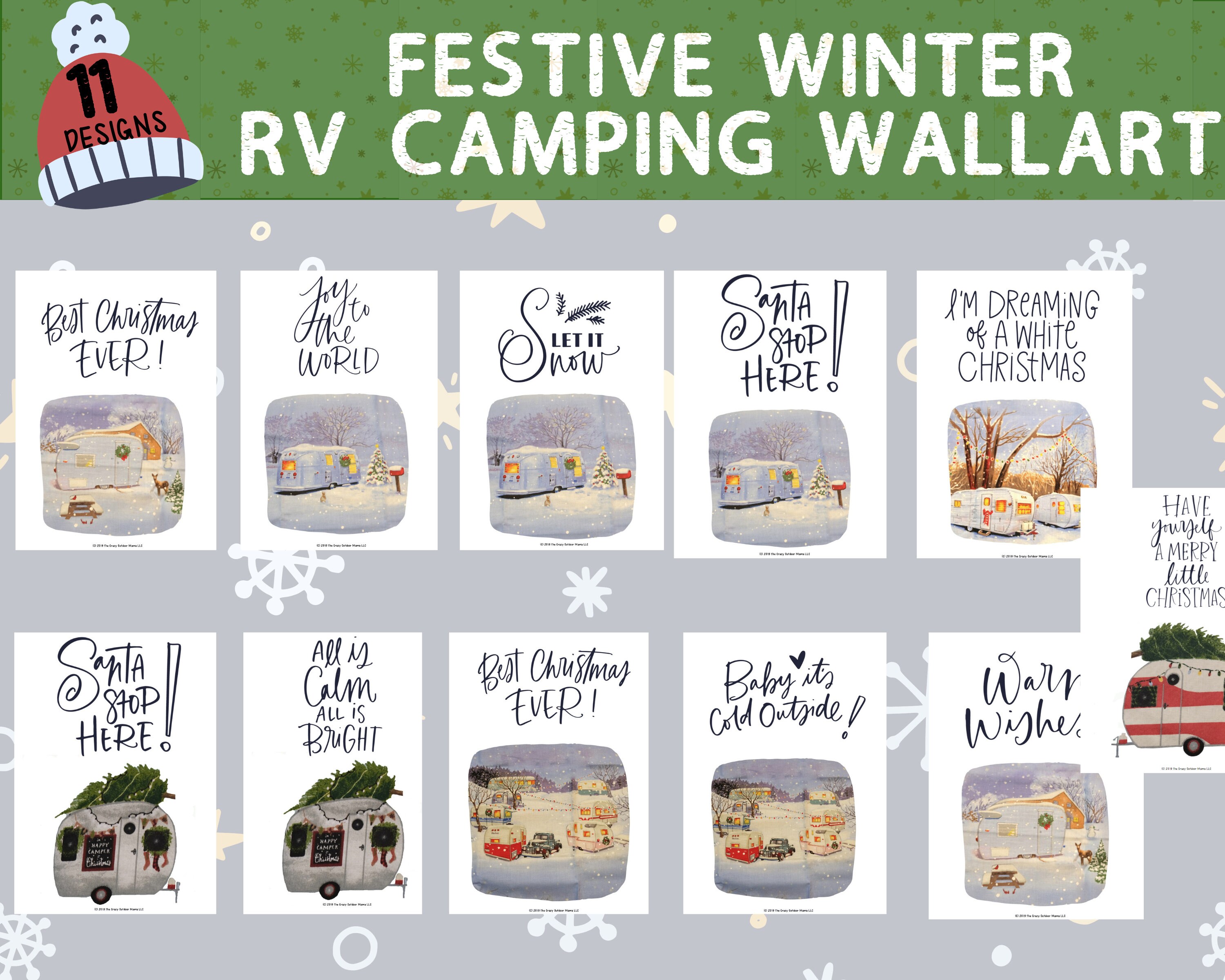 Winter Snowy Christmas RV Camping Printable Wallart christmas Campers ...